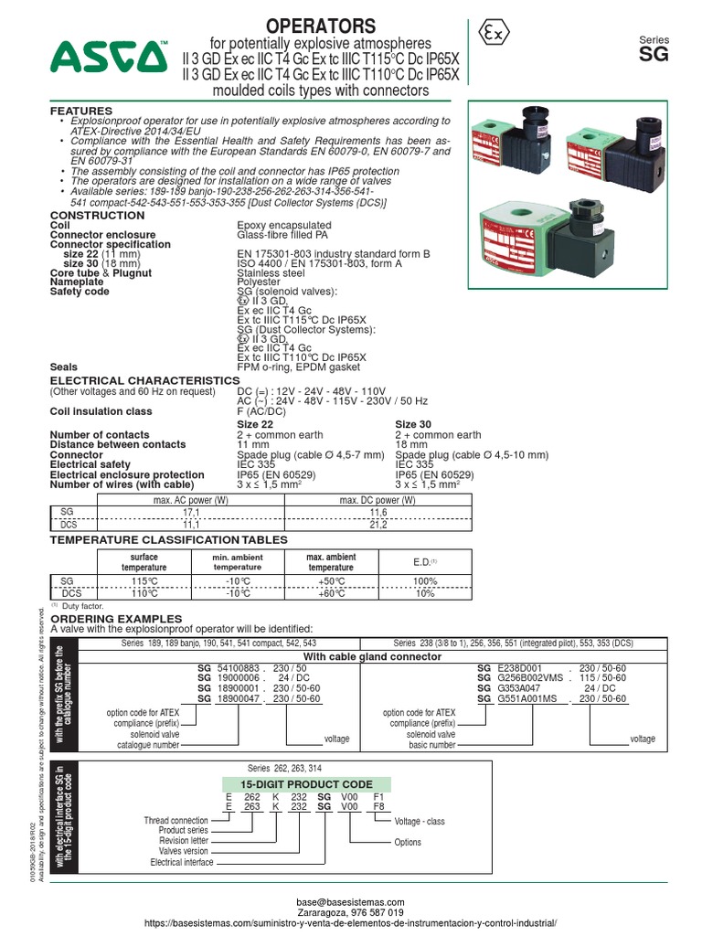 Bobinas Atex Serie SG Asco | PDF | Direct Current | Electrical Connector
