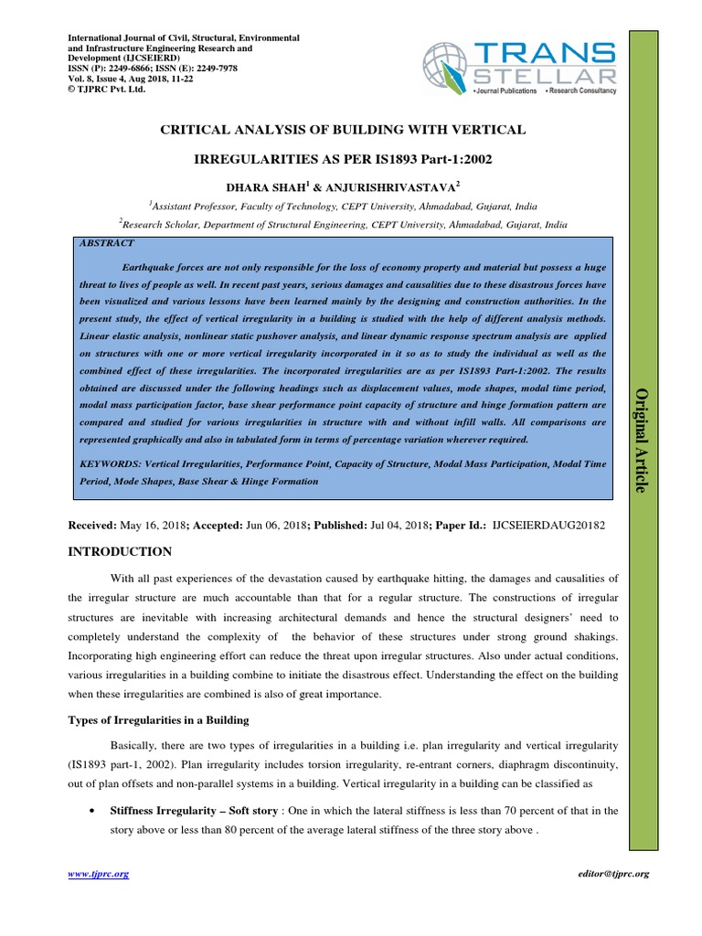 Critical Analysis of Building With Vertical Irregularities As Per ...