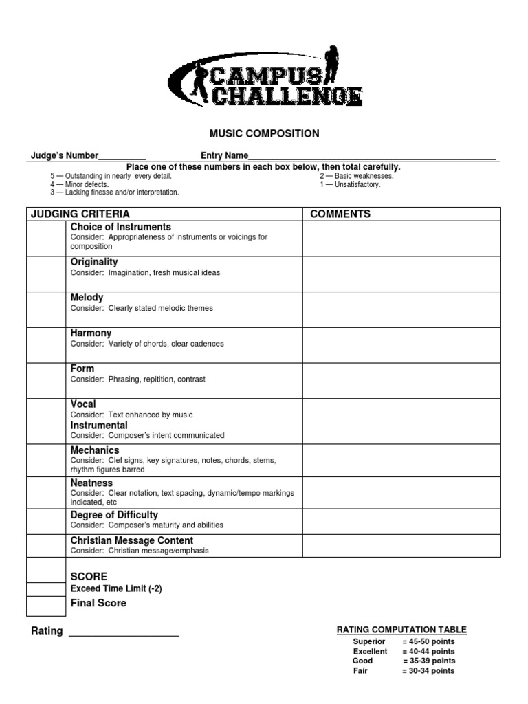 Music Composition Judging Criteria | PDF