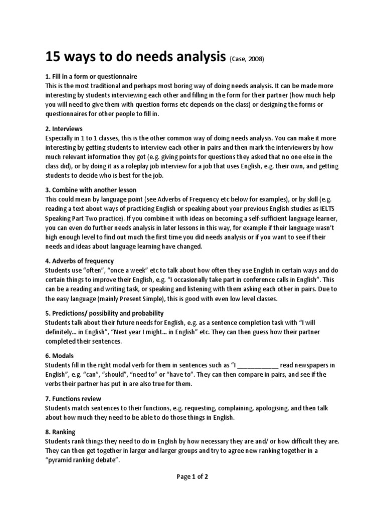 15 Creative Needs Analysis Methods | PDF | English Language | Question