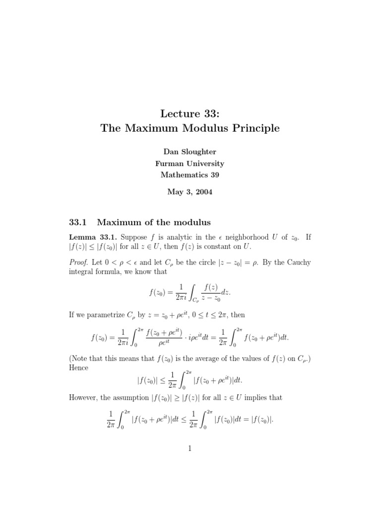 33.1 Maximum of The Modulus | PDF | Teaching Mathematics | Mathematical Analysis
