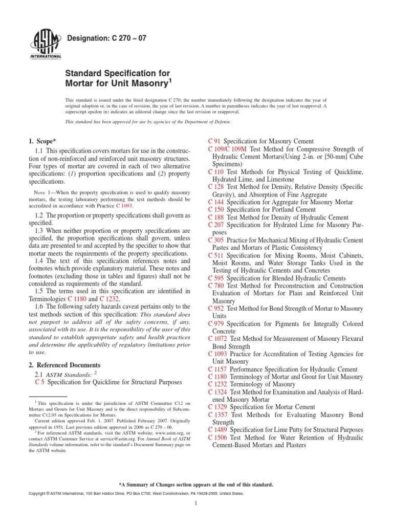 Astm C 270 PDF | PDF | Mortar (Masonry) | Cement