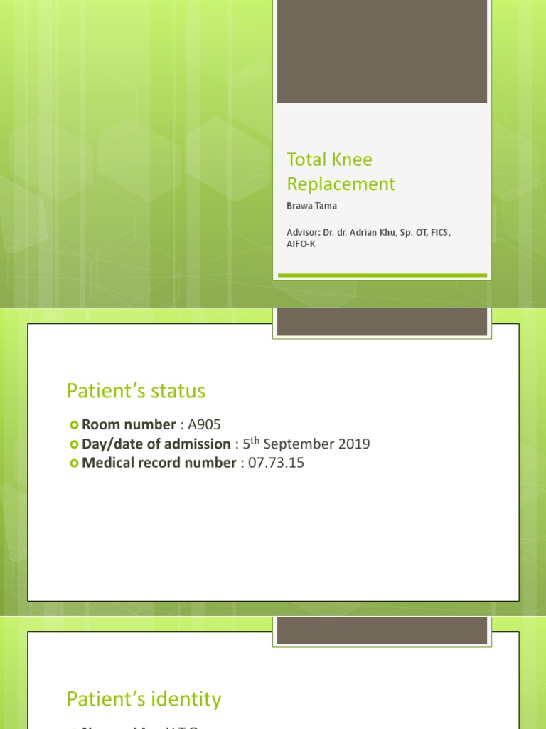 Total Knee Replacement Procedure Report for 69-Year-Old Female Patient ...