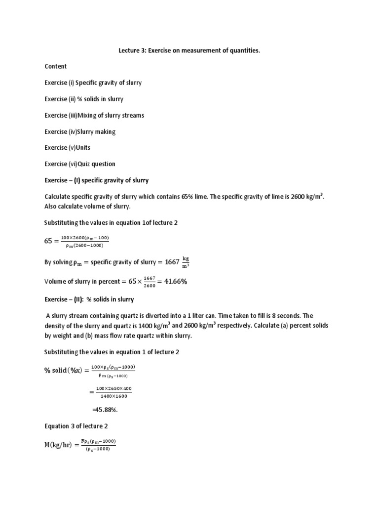 Slurry Density and Flow Rate Calculations | PDF | Fluid Dynamics | Density