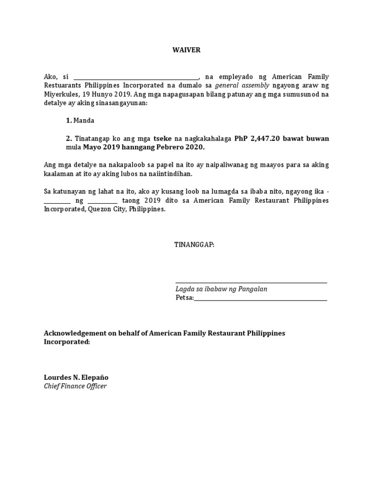 Waiver: Lagda Sa Ibabaw NG Pangalan | PDF