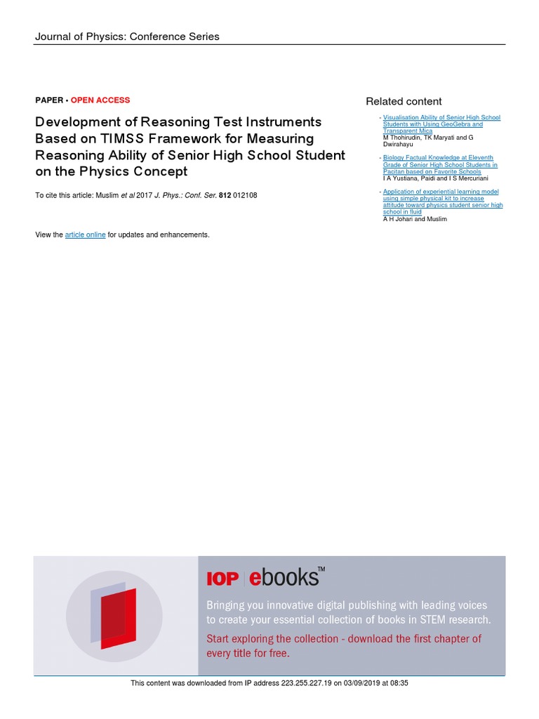 Development of Reasoning Test Instruments Based on TIMSS Framework ...