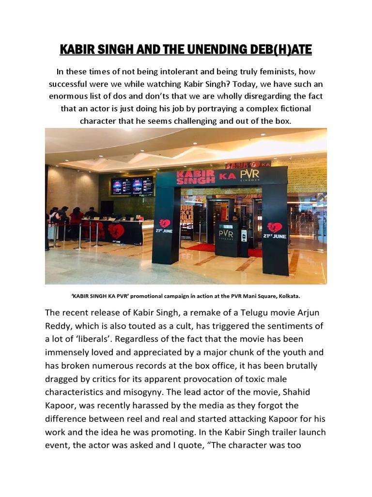 Kabir Singh and The Unending Deb | PDF | Gender | Gender Studies