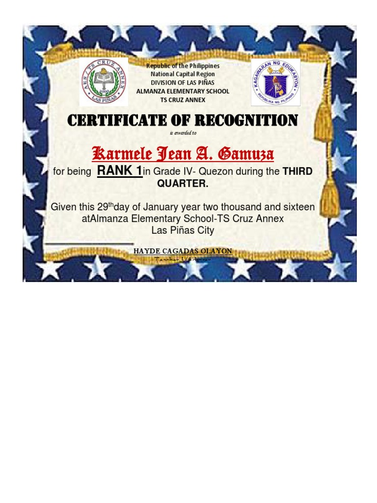Certificate of Recognition for Honor Students | PDF