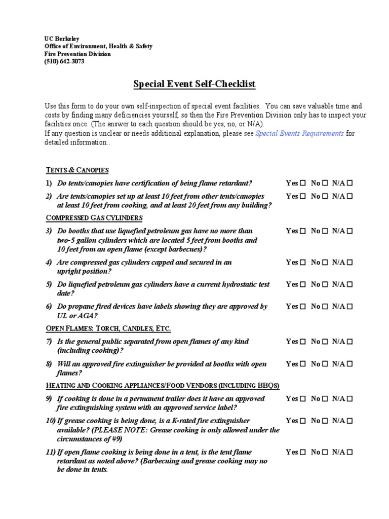 Special Event Self Checklist | PDF | Barbecue | Fires