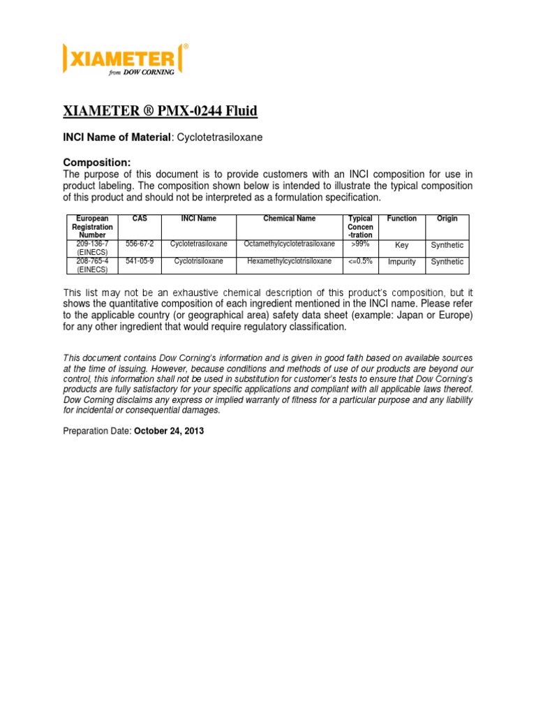 PMX-0244 Fluid INCI Composition 24 Oct 2013 | PDF