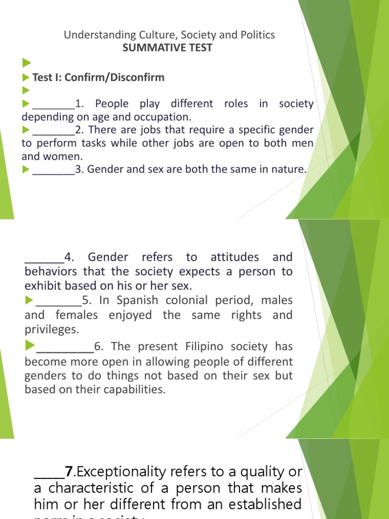 Understanding Culture, Society and Politics: Summative Test Test I ...