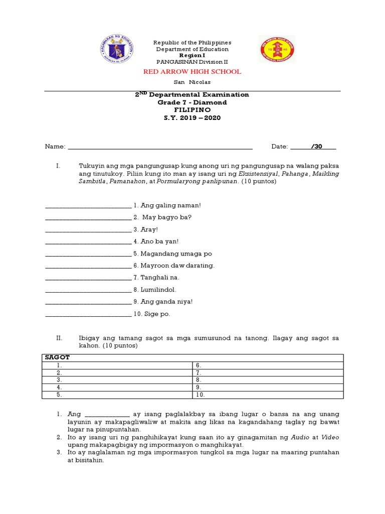 Filipino Exam | PDF
