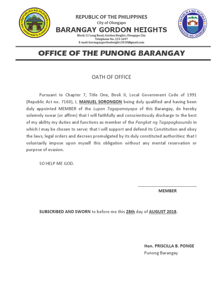 Oath of Office (Lupon Member) | PDF