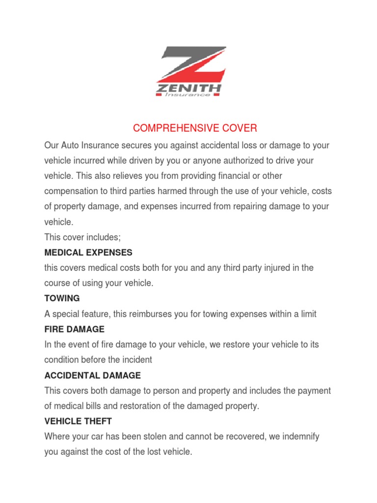 Comprehensive Cover Zenith General Insurance | PDF