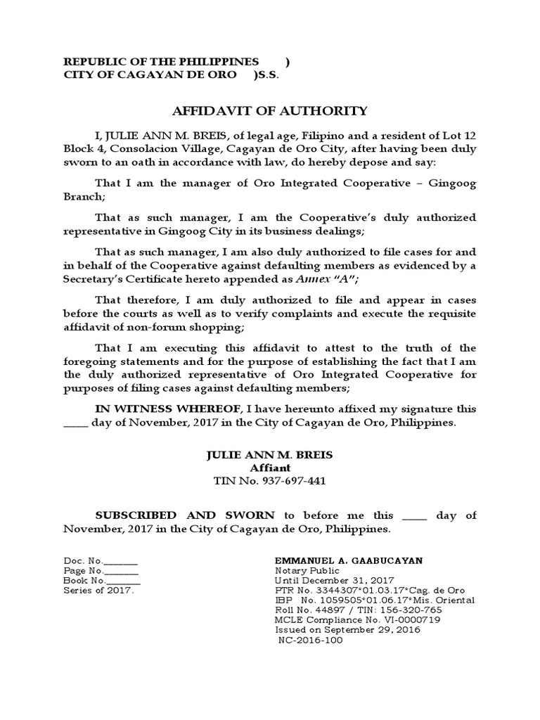 Affidavit of Authority | PDF | Law