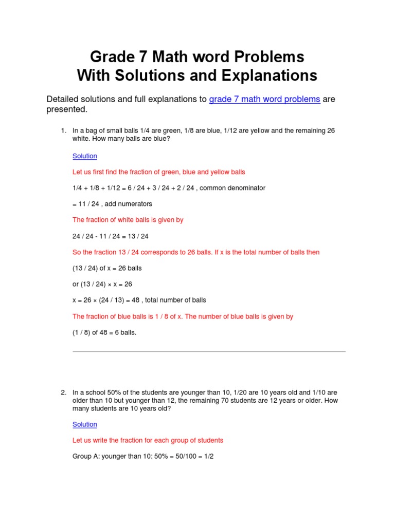 Grade 7 Math Word Problems | PDF | Area | Rectangle