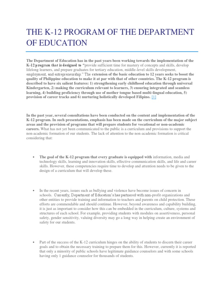 The K-12 Program of The Department of Education | PDF | School ...