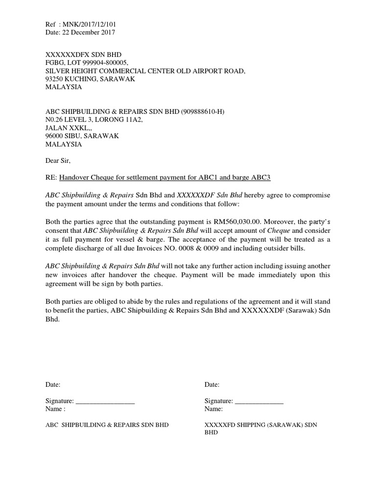 Draft Letter Handover Cheque | PDF