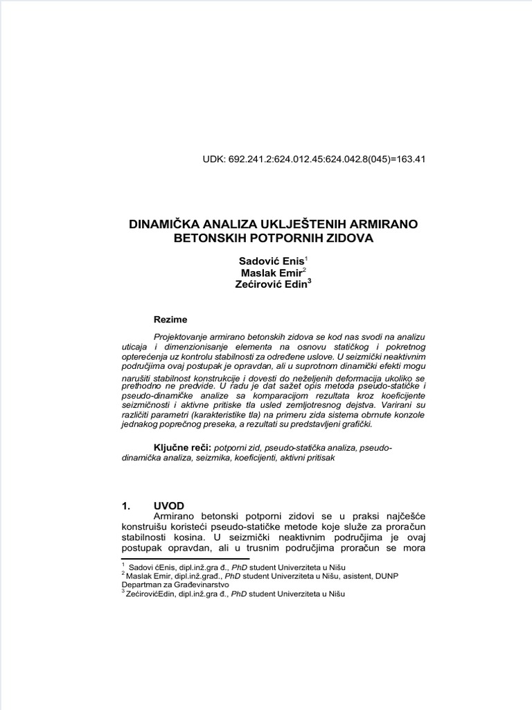 Documents - Tips - Dinamicko Opterecenje Potpornih Zidova Mostar PDF | PDF