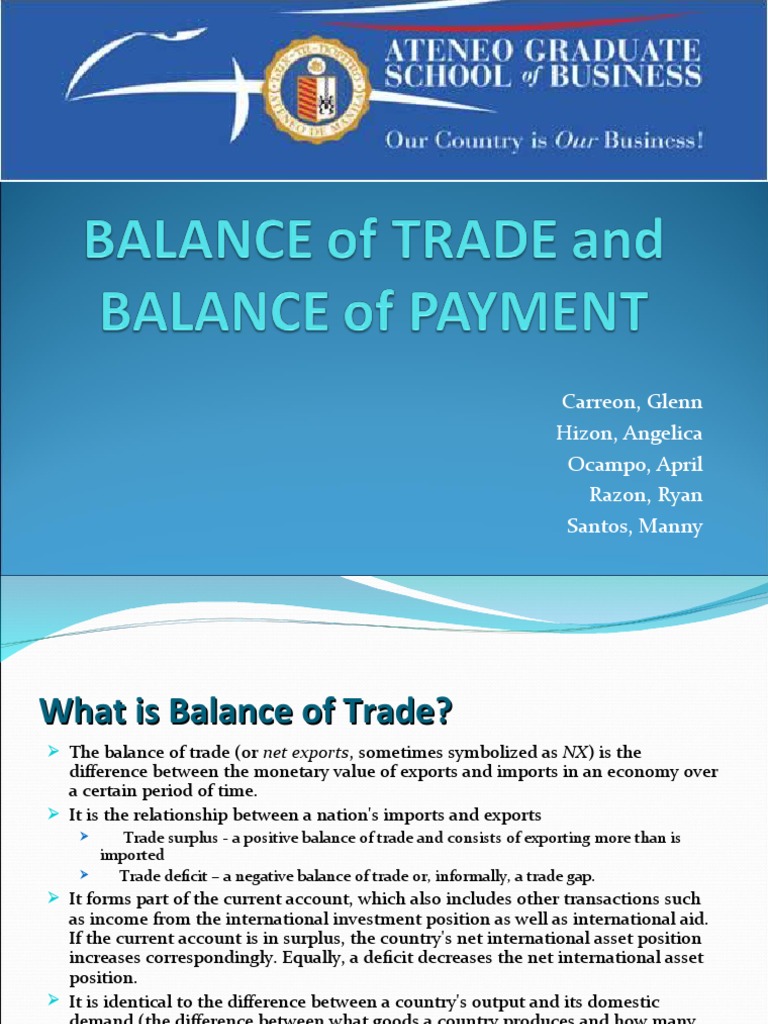 Balance of Trade and Balance of Payment New | PDF | Balance Of Payments ...