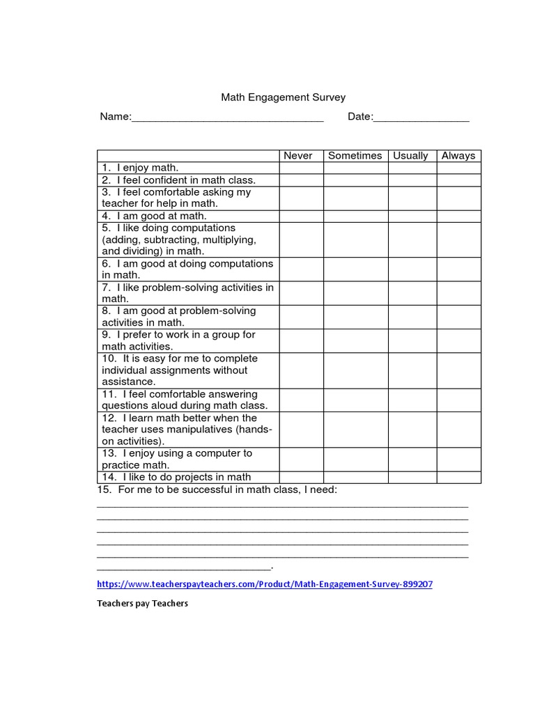 Math Engagement Survey for Students | PDF | Self-Improvement