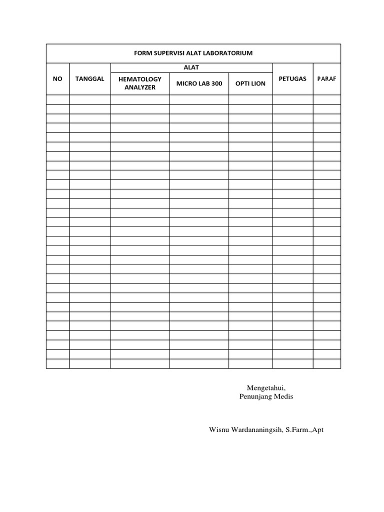 Form Supervisi Alat Laboratorium Hematologi | PDF
