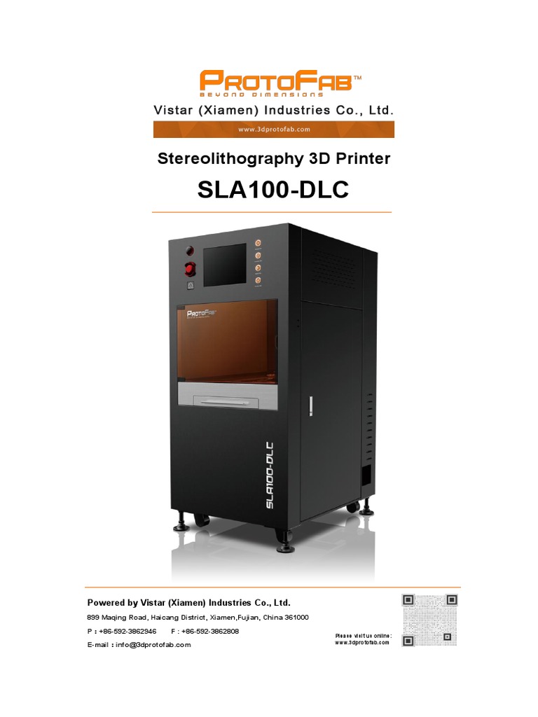 Protofab Sla100 3d Printer Specification | PDF | 3 D Printing | Image ...
