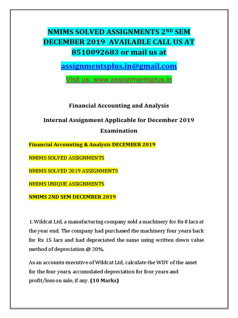 Nmims Narsee Monjee Solved Assignments 2 | PDF | Dividend | Depreciation