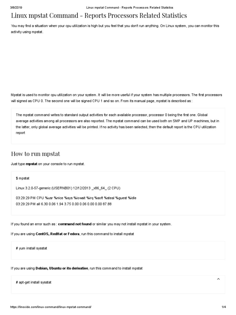Linux Mpstat Command Reports Processors Related Statistics Pdf Central Processing Unit 