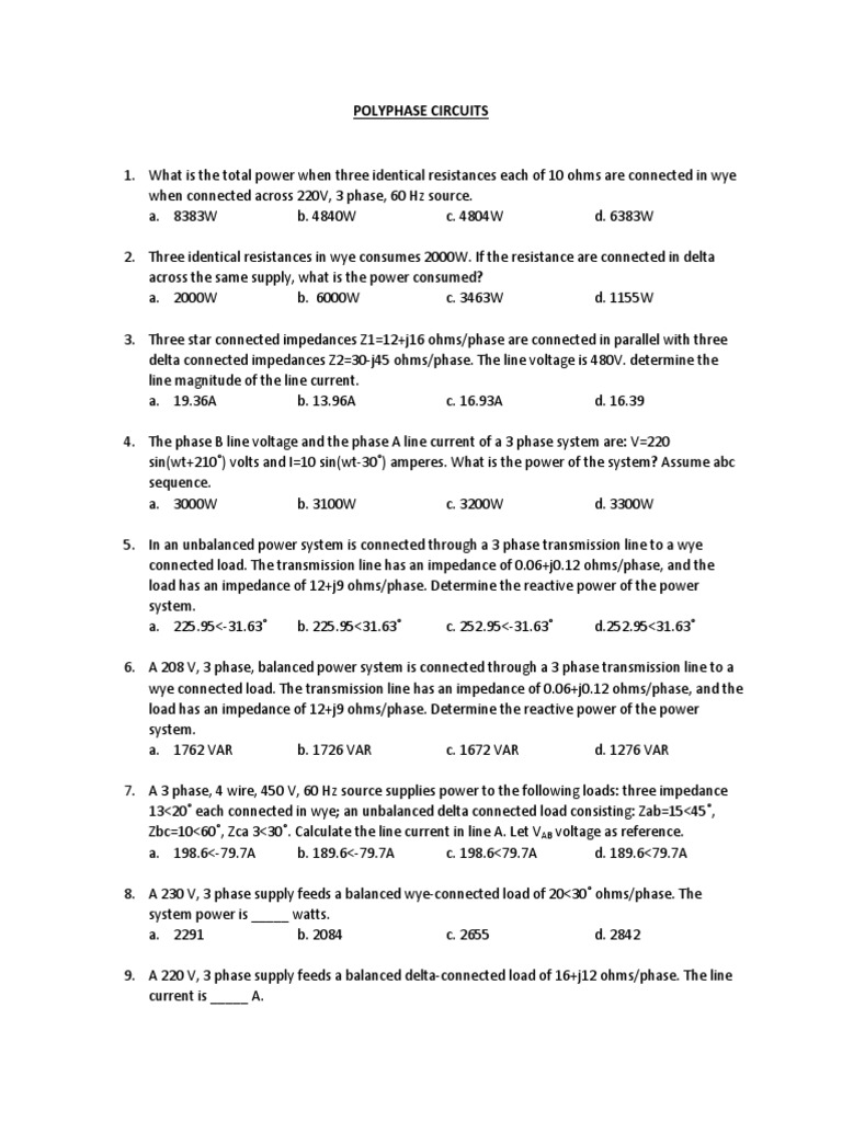 Polyphase Circuits Problems and Solutions | PDF | Electrical Impedance ...
