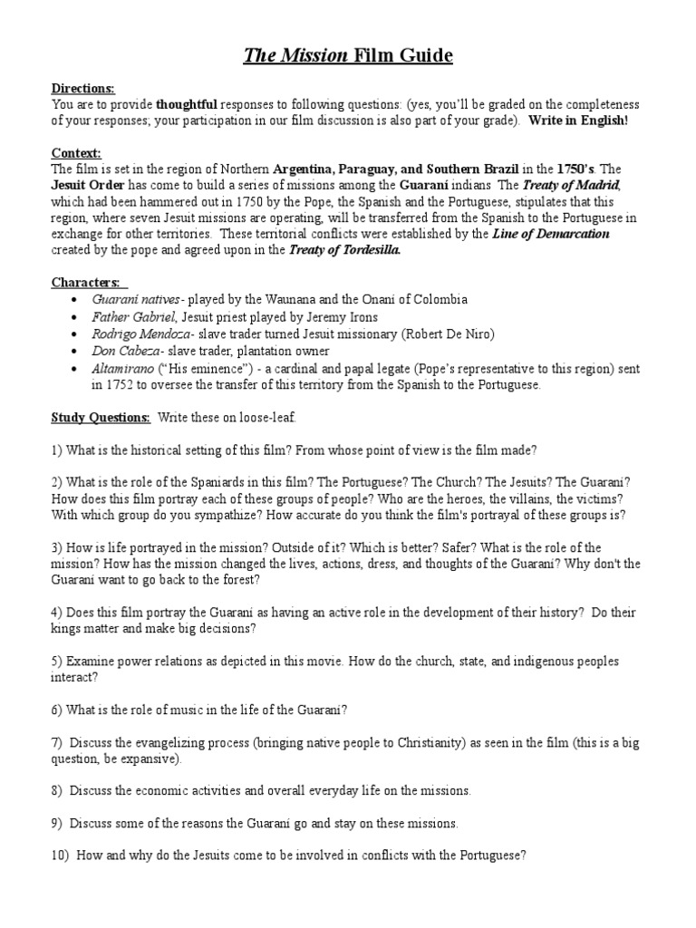 "The Mission Film Study Guide" | PDF | Pope