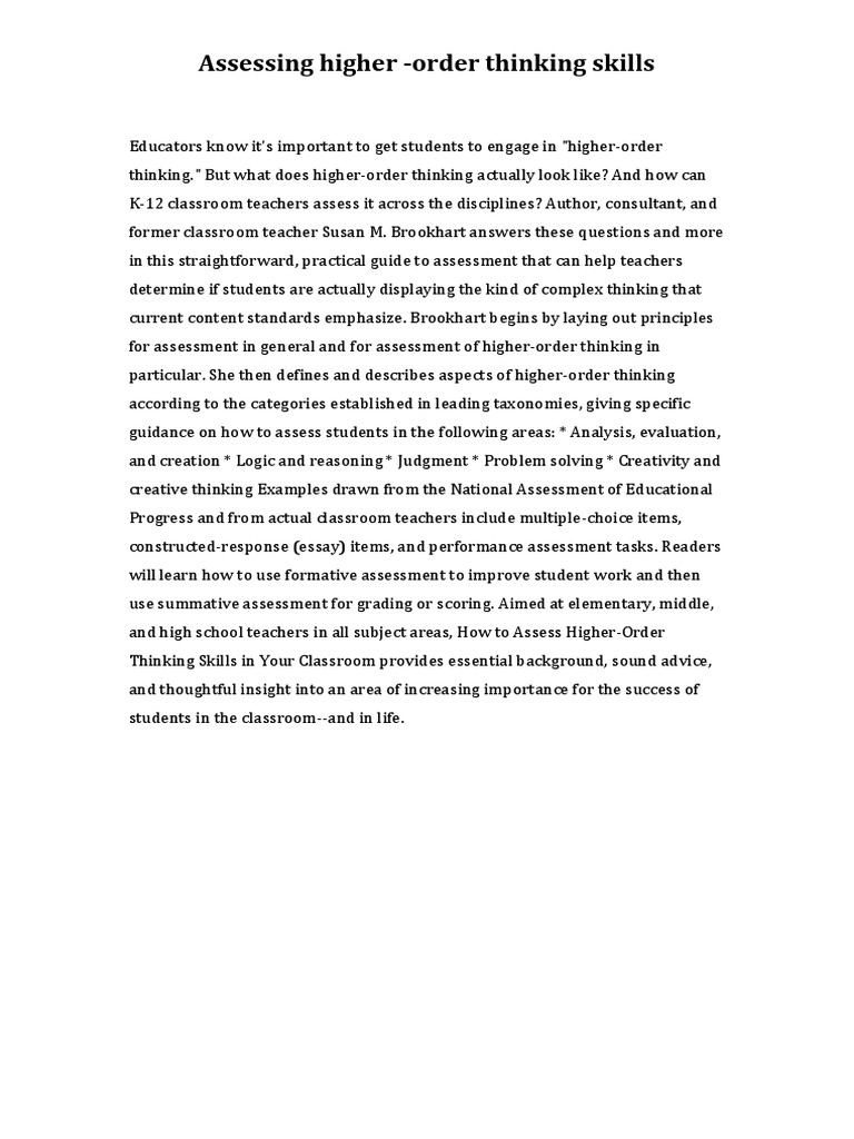 Assessing Higher - Order Thinking Skills | PDF