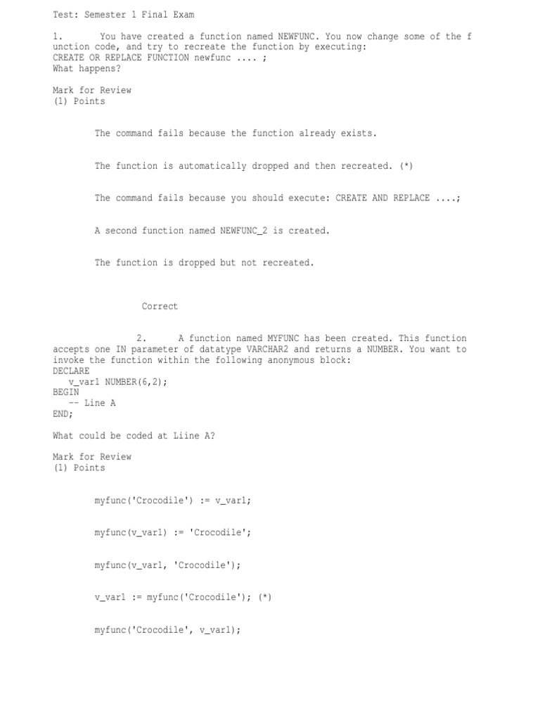 Semester 1 Final Exam Oracle Pl Sql 3 Pdf Pl Sql Parameter Computer Programming