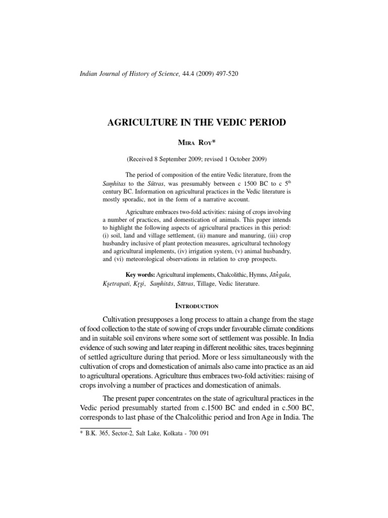 Agriculture in The Vedic Period Mira Roy (2009) | PDF | Legume ...