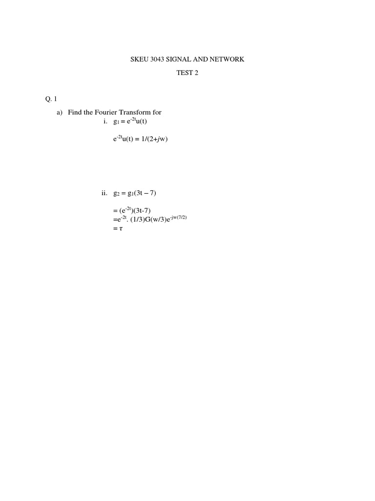 Scribe Test 2 Skeu 3043 Network and Signal System | PDF | Electronic ...