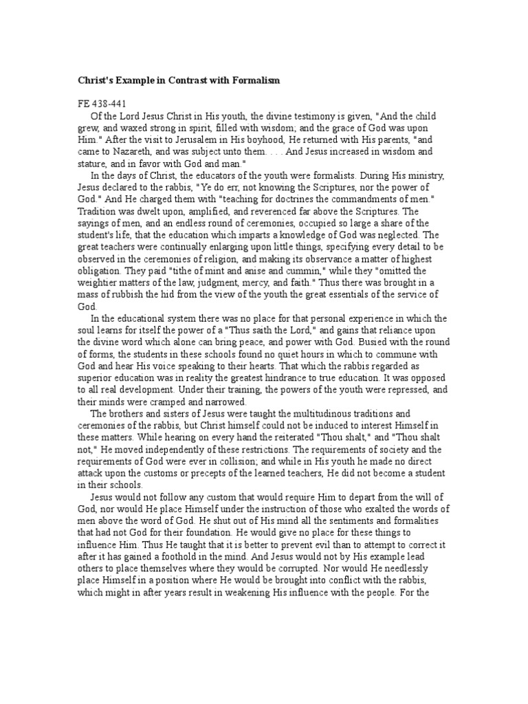 Christ's Education vs. Formalism | PDF | Wisdom | Jesus