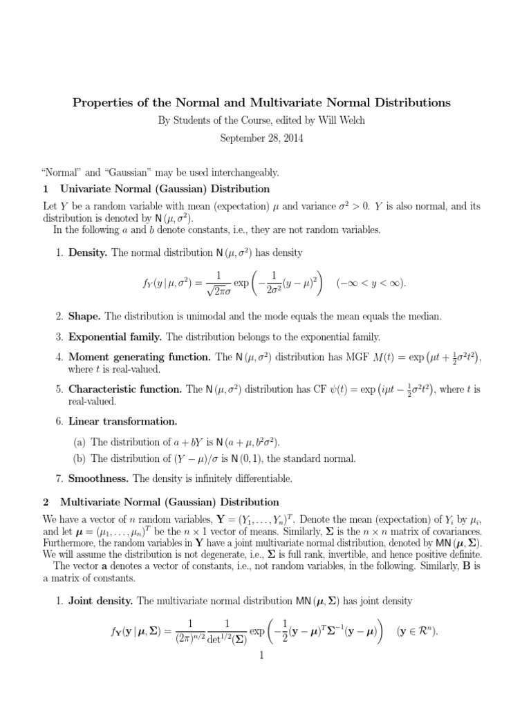 Properties of The Normal and Multivariate Normal Distributions | PDF ...