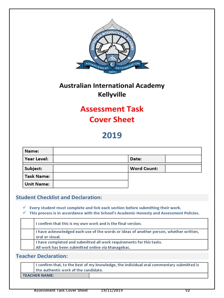 2019 Assessment Task Cover Sheet | PDF