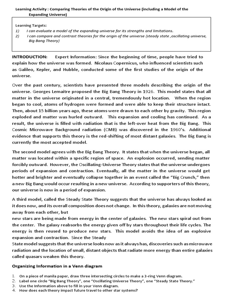 Comparing Theories of the Origin of the Universe: An Analysis of the ...