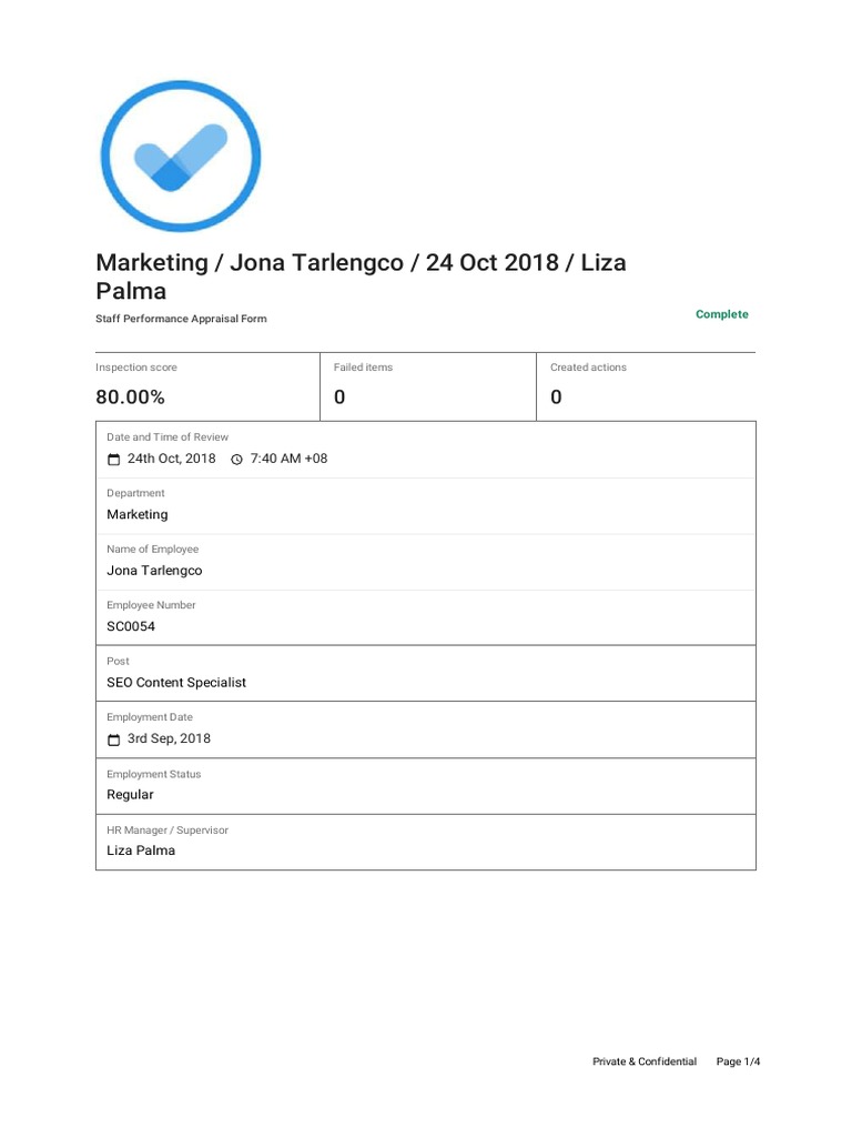 Employee Performance Appraisal Form Sample Report | PDF | Employment ...