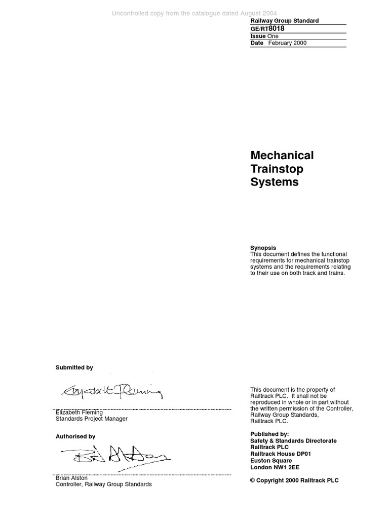 Rt8018 Mechanical Trainstop Systems PDF | PDF | Rail Infrastructure | Transportation Engineering