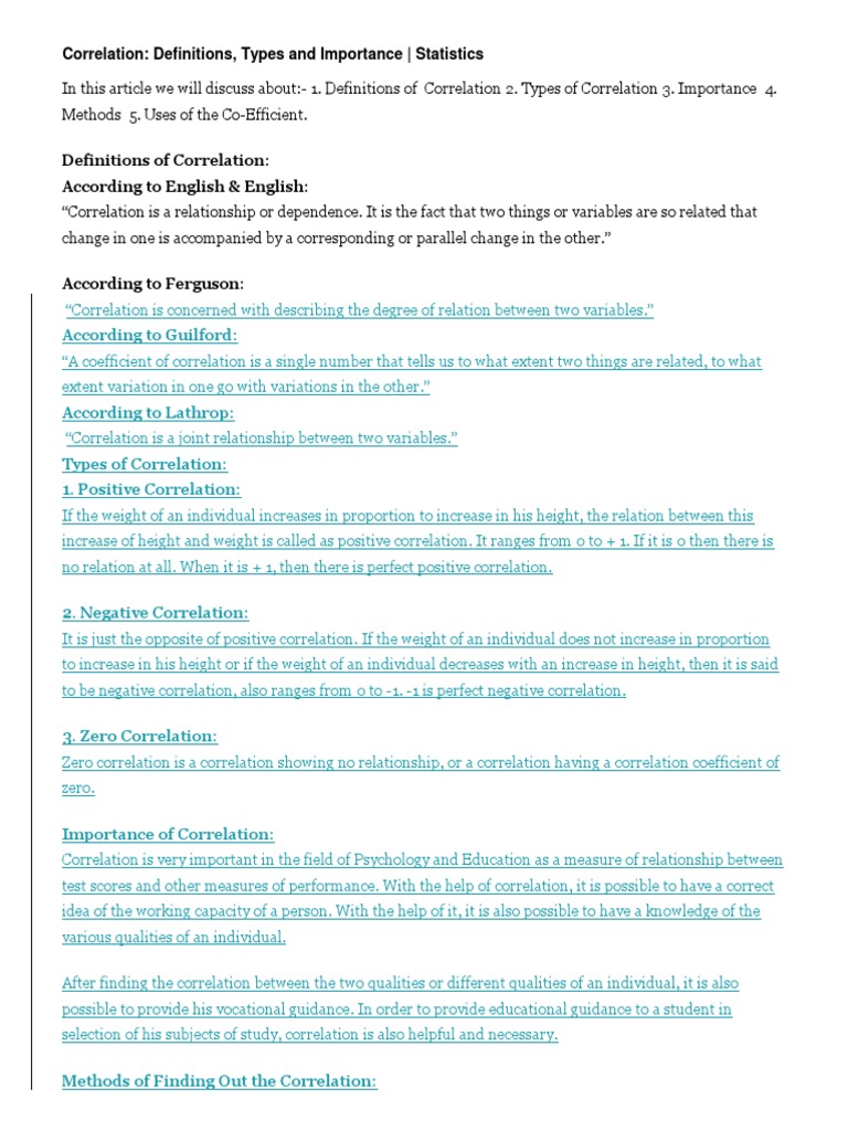 Correlation: Definitions, Types and Importance - Statistics: According ...