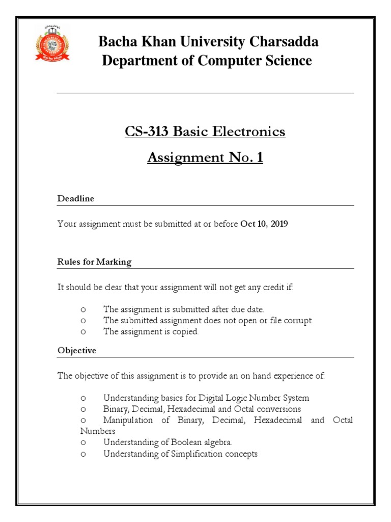 CS-313 Basic Electronics Assignment No. 1: Bacha Khan University ...