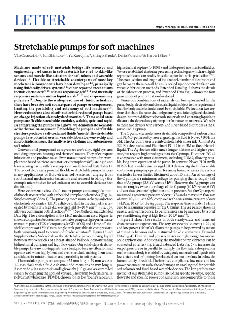 Stretchable Pumps For Soft Machines PDF | PDF | Actuator | Pump