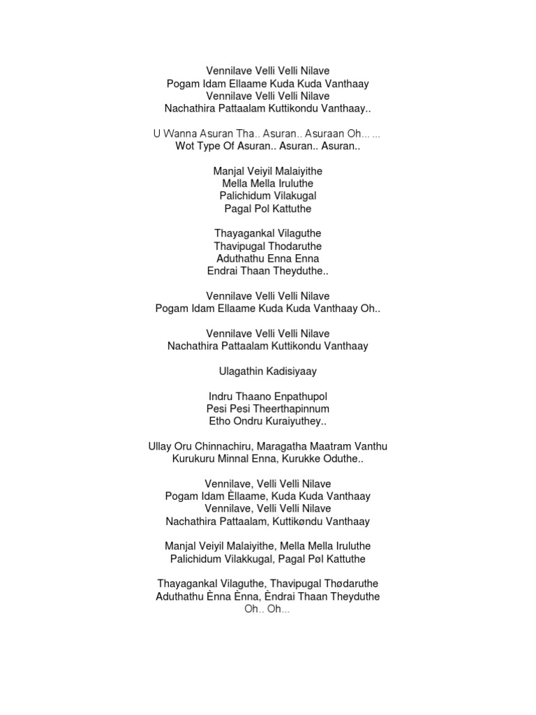 Vennilave Velli Velli Nilave | PDF