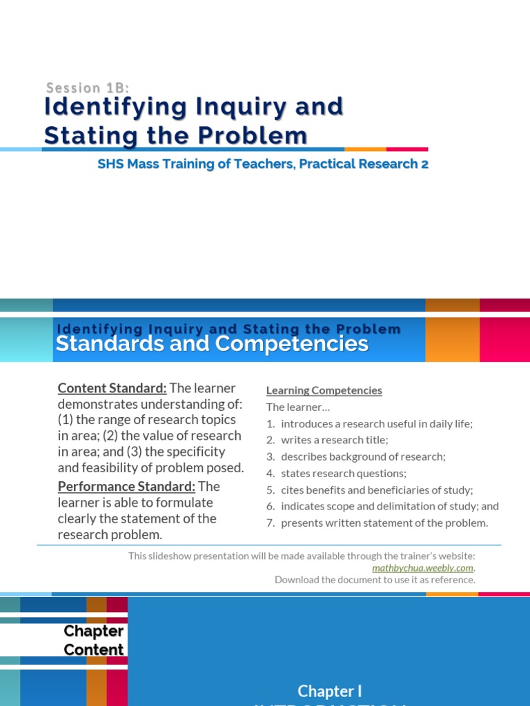 Identifying The Inquiry and Stating The Problem | PDF | Statistical Significance | Question
