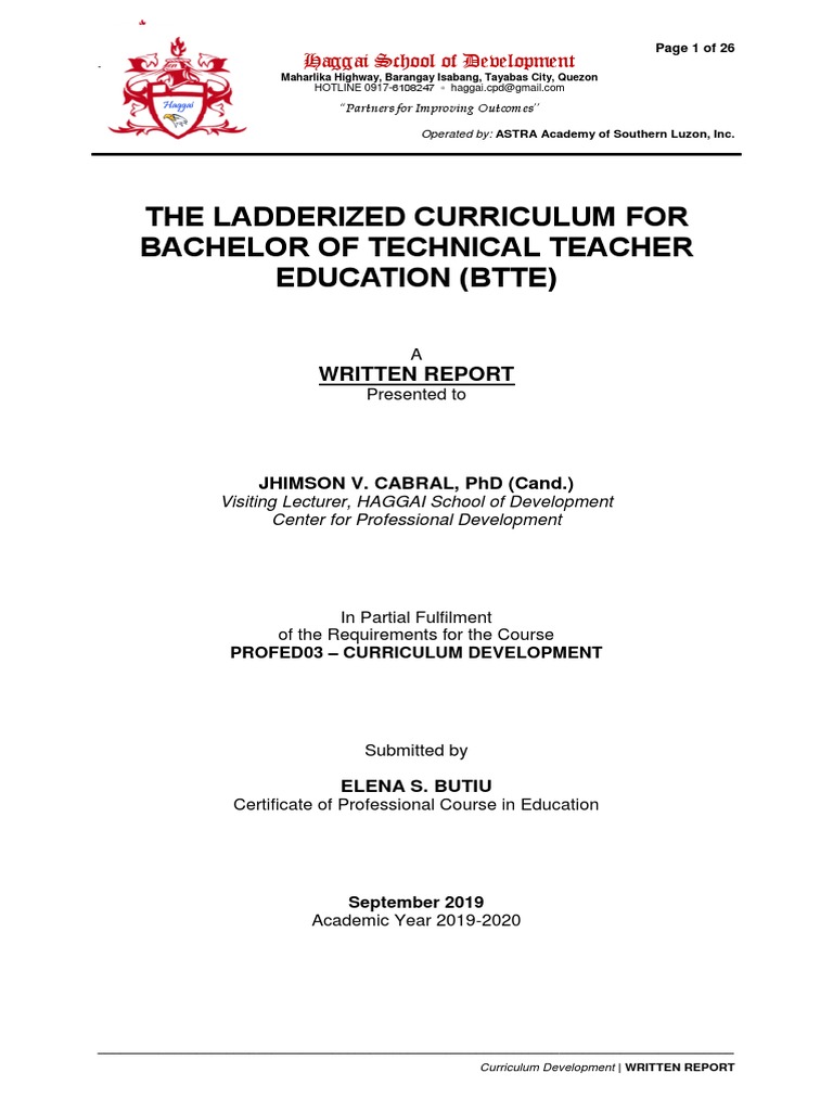 BTTE Curriculum Development Report | PDF | Vocational Education | Teachers