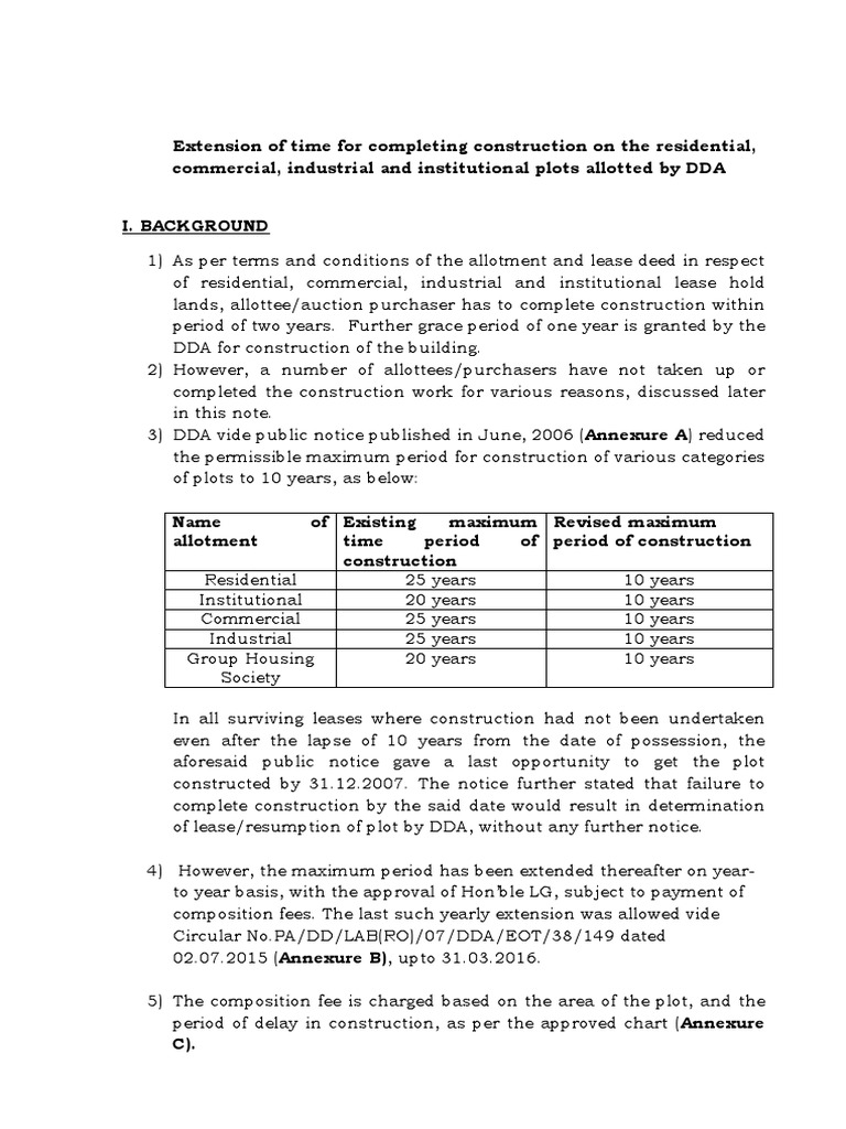 Extension of Time For Completing Construction On The Residential ...