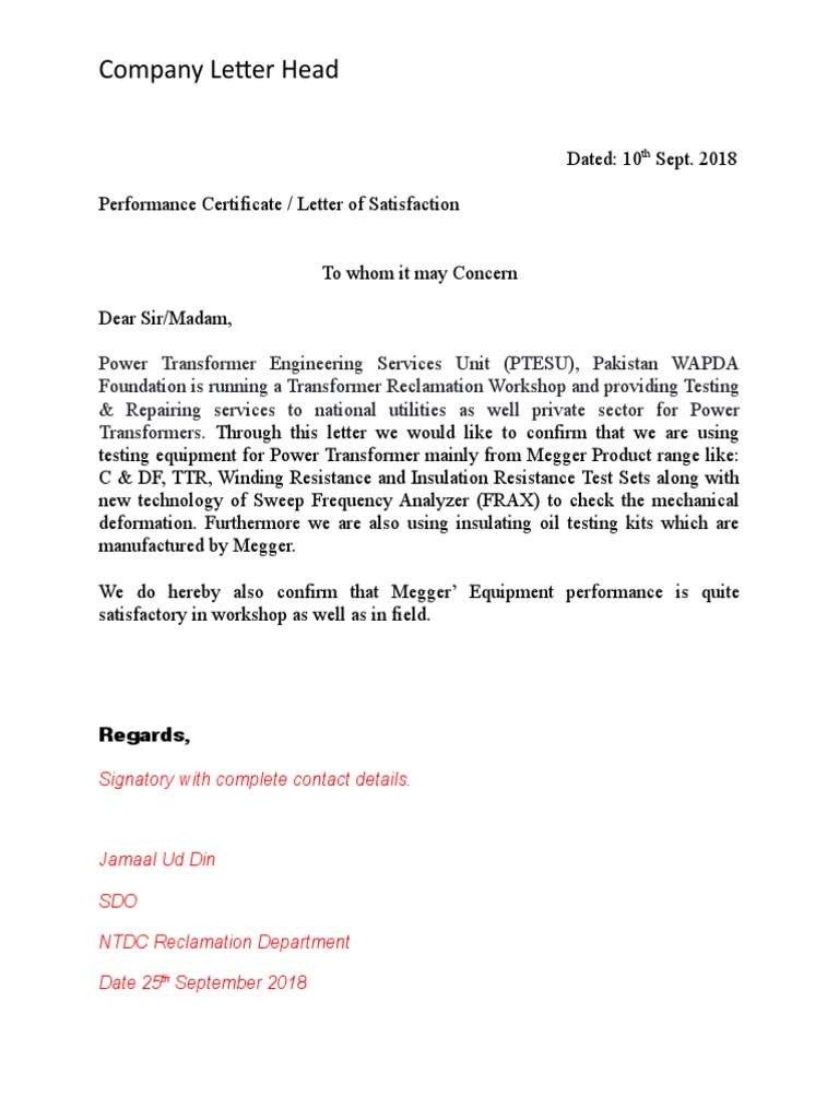 Company Letter Head: Signatory With Complete Contact Details | PDF ...