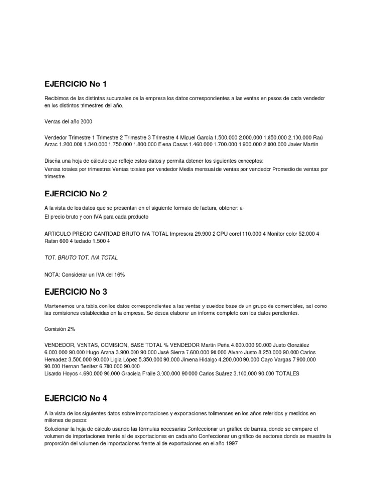 Ejercicios Excel Repaso Basico 1 | PDF | De entrada y salida | Hoja de cálculo